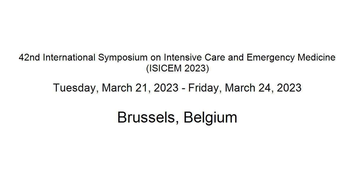 42nd International Symposium on Intensive Care and Emergency Medicine ...